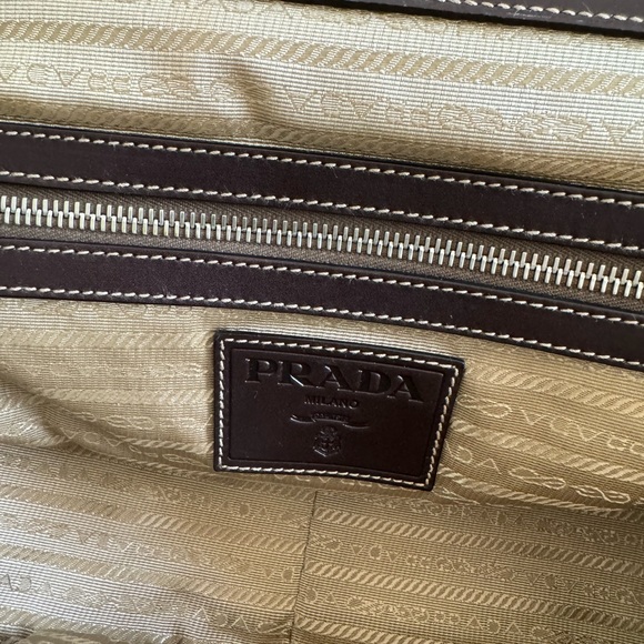 Prada | Bags | Vintage Prada Milano Vintage Top Handle Logo Jacquard Beige Handbag | Poshmark
